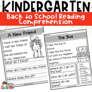 Back to School Kindergarten Reading Comprehension Passages - Phonics to ...