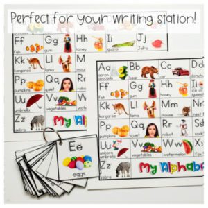 Alphabet Chart with Ring Cards Kindergarten Writing Center - Phonics to ...
