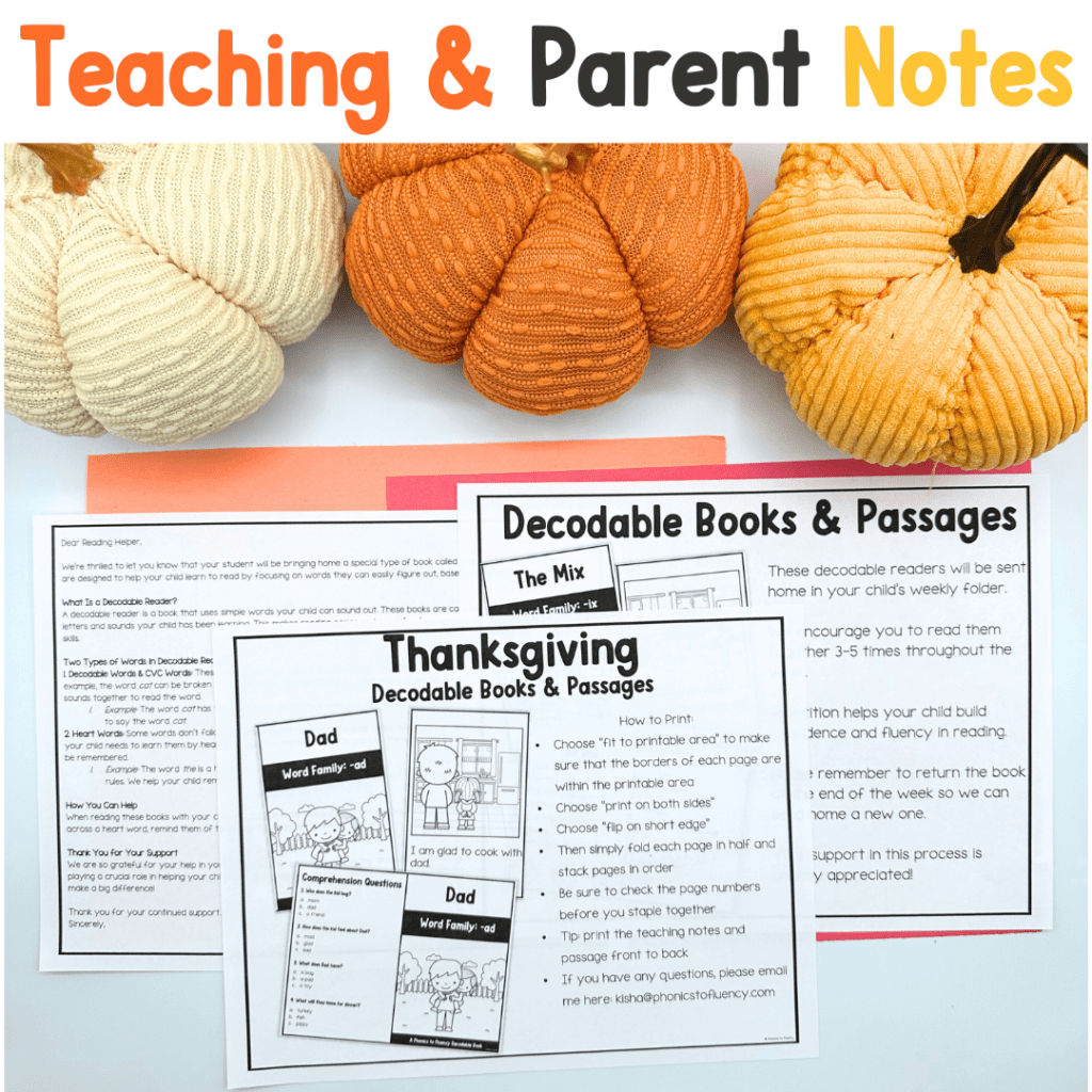 Thanksgiving Decodable Readers Kindergarten Thanksgiving CVC Decodable ...