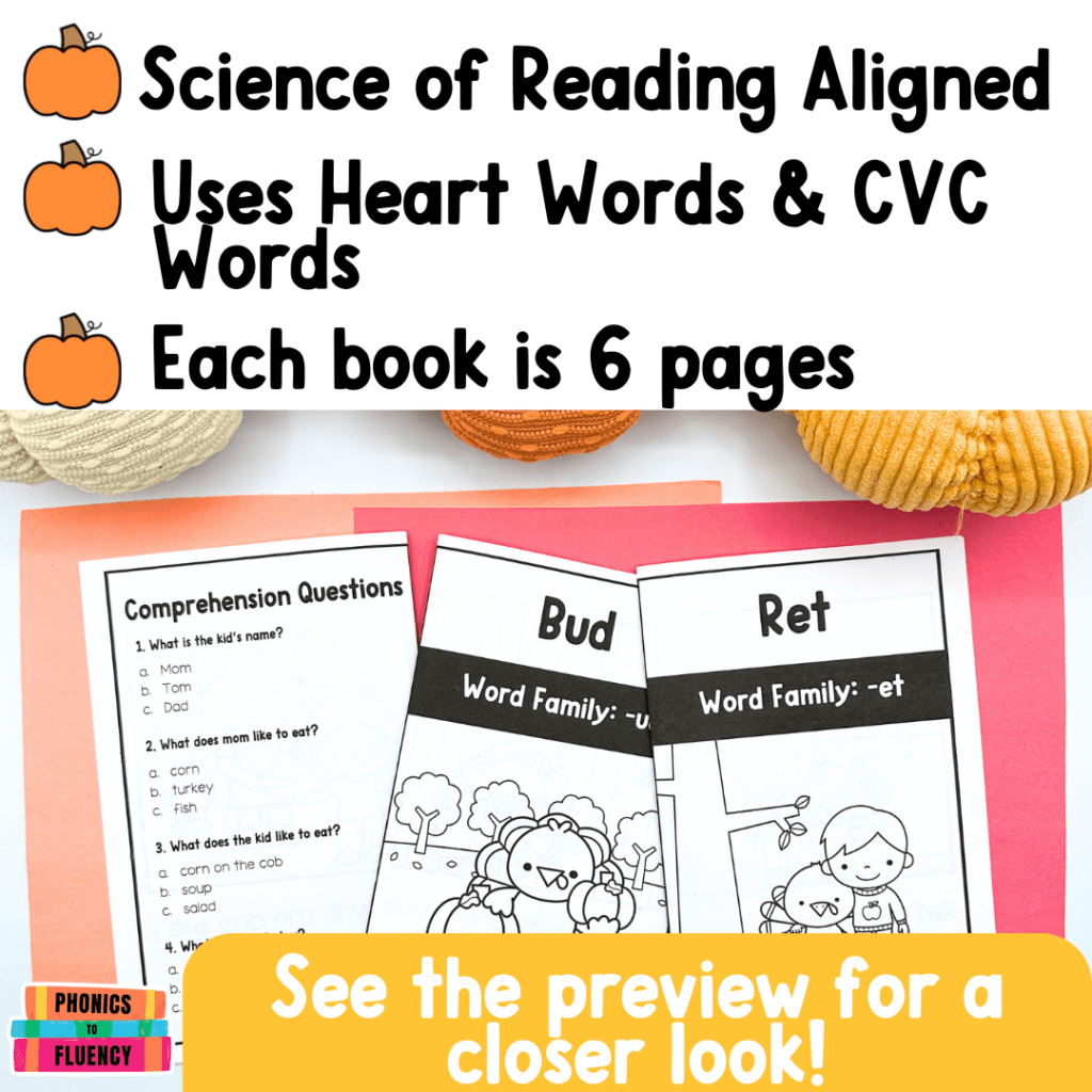Thanksgiving Decodable Readers Kindergarten Thanksgiving CVC Decodable ...