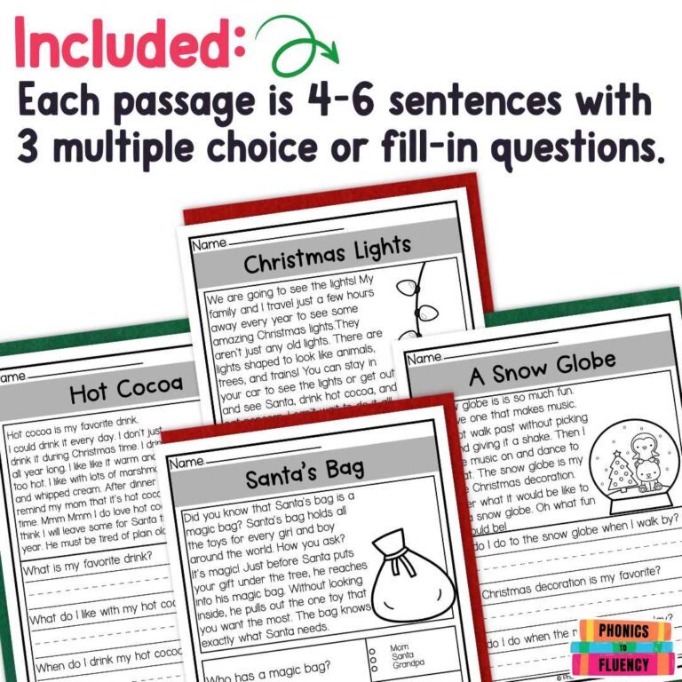 Christmas Kindergarten Reading Comprehension Questions and Passages ...