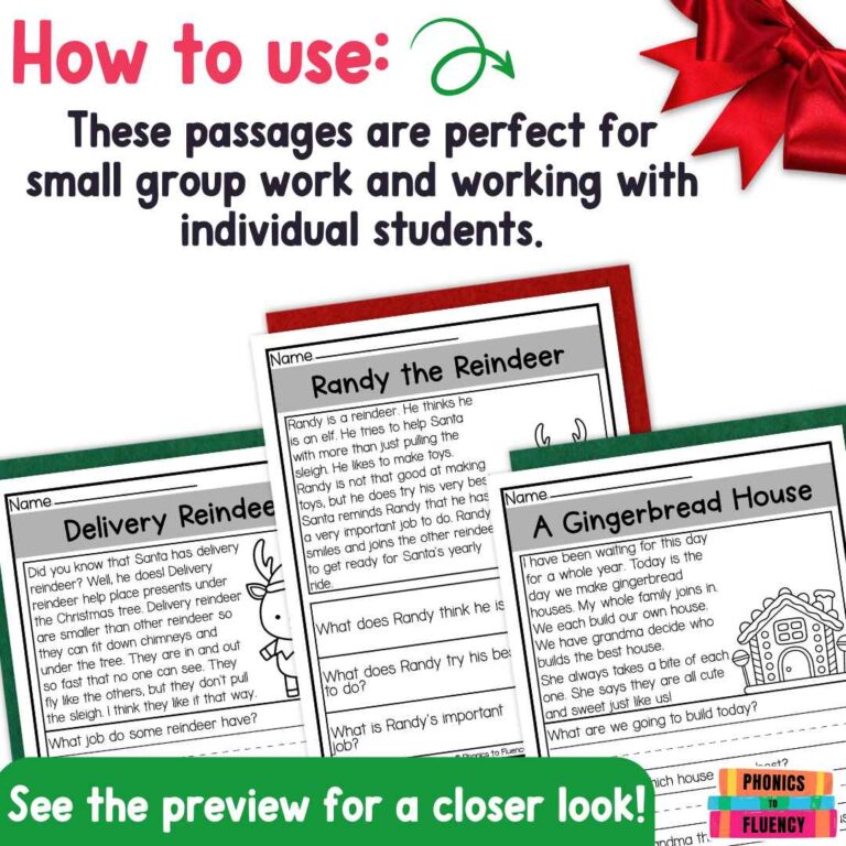 Christmas Kindergarten Reading Comprehension Questions and Passages ...